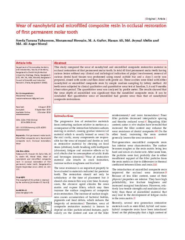 (PDF) Wear of nanohybrid and microfilled composite resin in occlusal ...