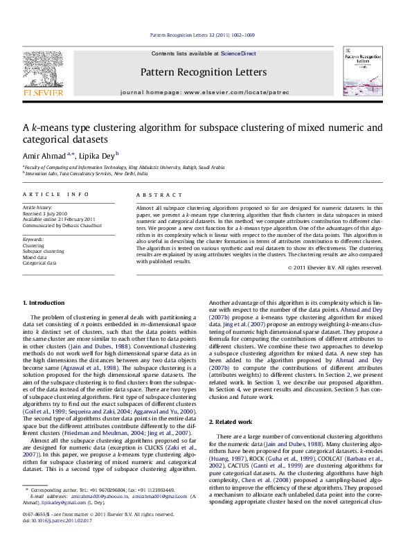Pdf A K Means Type Clustering Algorithm For Subspace Clustering Of 0366
