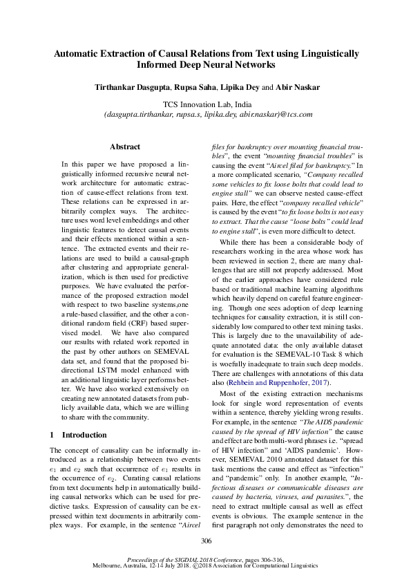 Pdf Automatic Extraction Of Causal Relations From Text Using Linguistically Informed Deep