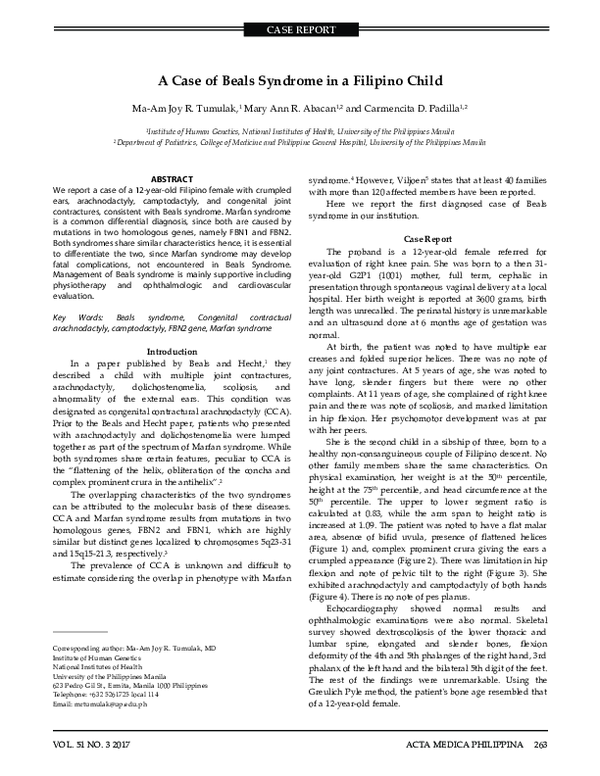 (PDF) A Case of Beals Syndrome in a Filipino Child
