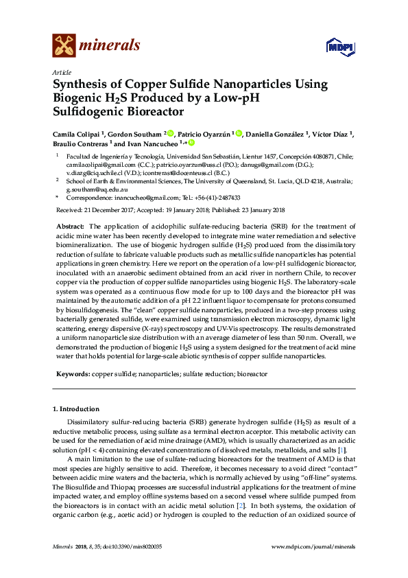 (PDF) Synthesis of Copper Sulfide Nanoparticles Using Biogenic H2S ...