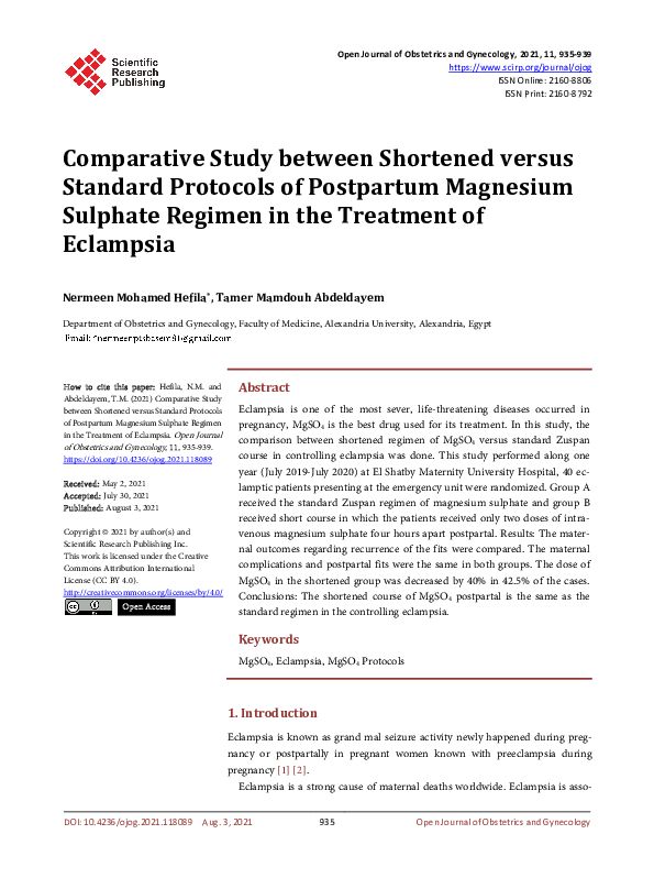 (PDF) Comparative Study between Shortened versus Standard Protocols of ...