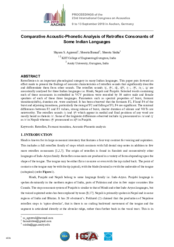 (PDF) Comparative Acoustic – Phonetic Analysis of Retroflex Consonants ...