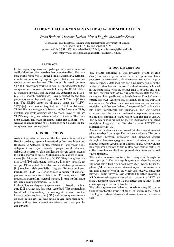 (PDF) Audio-Video Terminal System-On-Chip Simulation