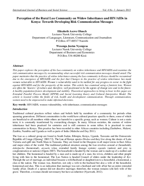 (PDF) Perception of the Rural Luo Community on Widow Inheritance and ...