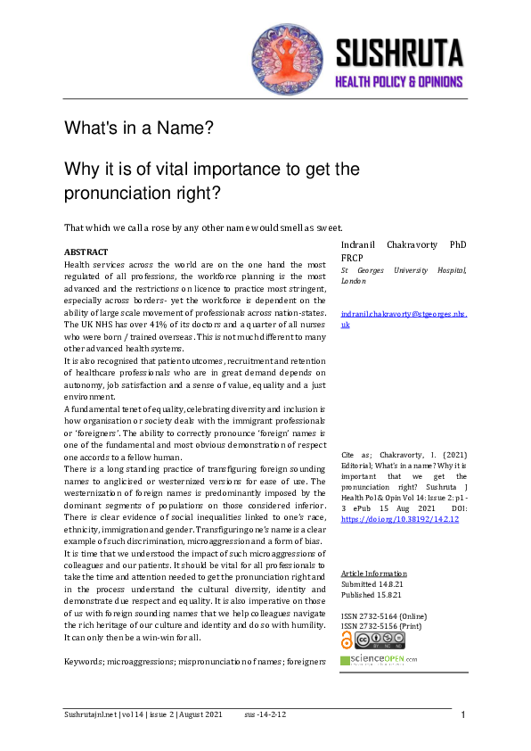 (PDF) What's in a Name? Why it is of vital importance to get the ...