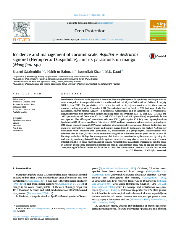 (PDF) Incidence and management of coconut scale, Aspidiotus destructor ...