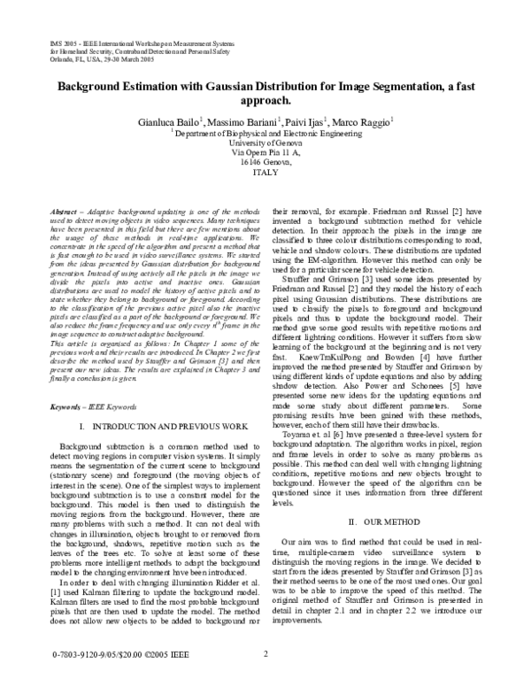 Pdf Background Estimation With Gaussian Distribution For Image Segmentation A Fast Approach