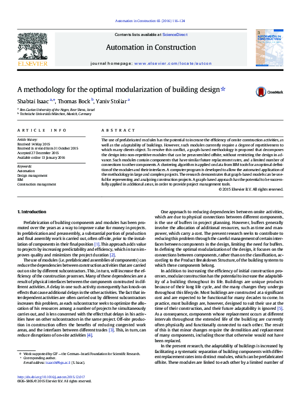 Pdf A Methodology For The Optimal Modularization Of Building Design