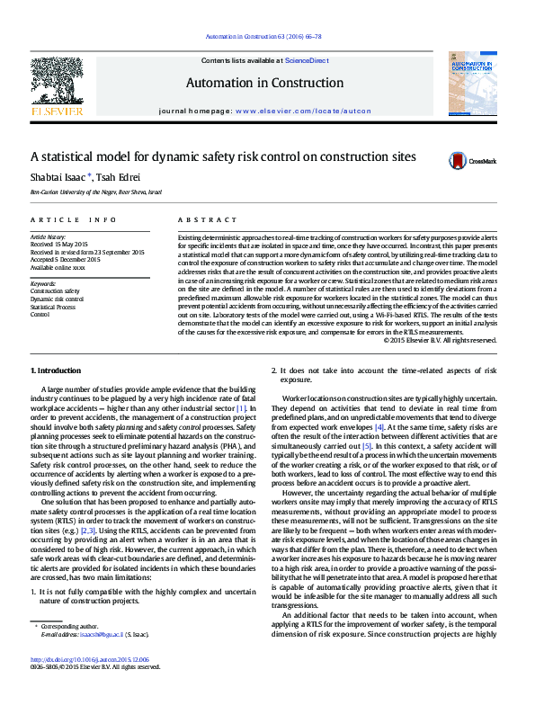(PDF) A statistical model for dynamic safety risk control on ...