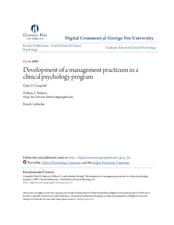 (PDF) Development of a management practicum in a clinical psychology ...