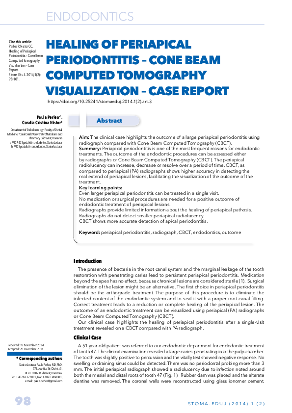 (PDF) Healing of periapical periodontitis - Cone Beam Computed ...