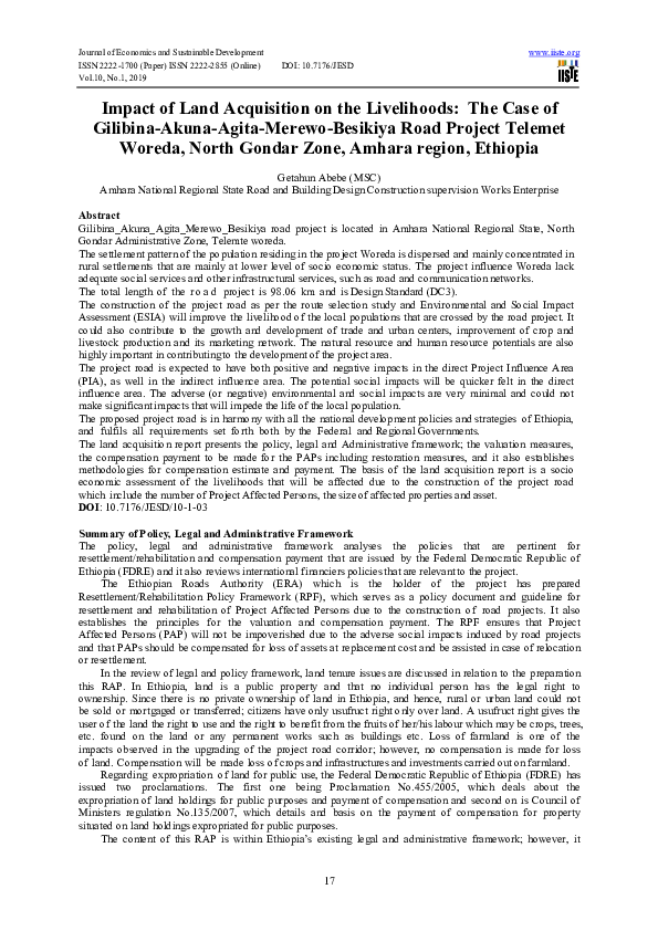 (PDF) Impact of Land Acquisition on the Livelihoods: The Case of ...