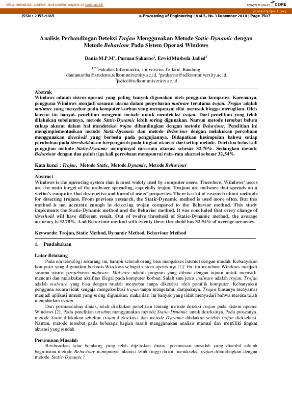(PDF) Analisis Perbandingan Deteksi Trojan Menggunakan Metode Static-Dynamic dengan Metode ...