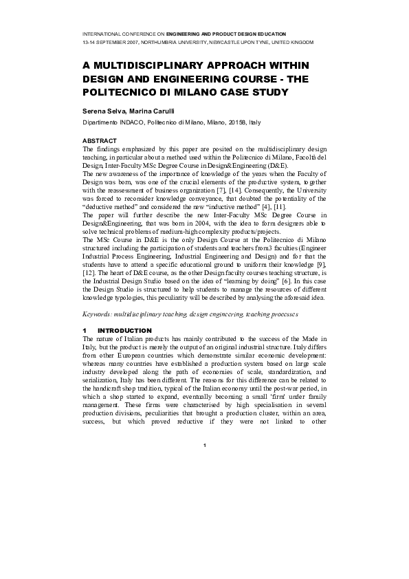 (PDF) A multidisciplinary approach within design and engineering course-the Politecnico di ...