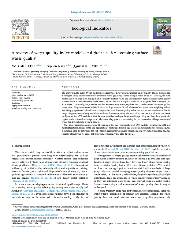 (PDF) A review of water quality index models and their use for ...