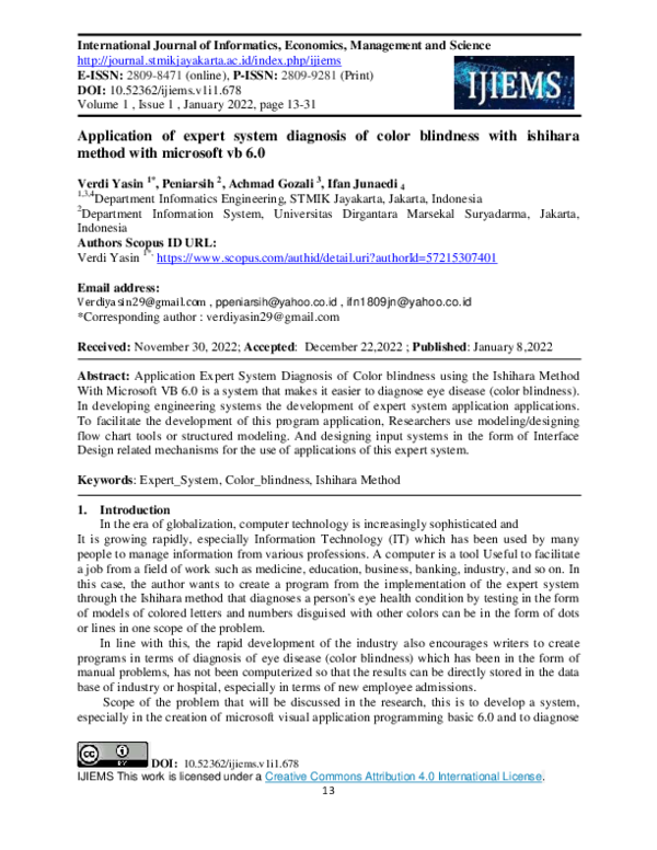 (PDF) Application of expert system diagnosis of color blindness with ...