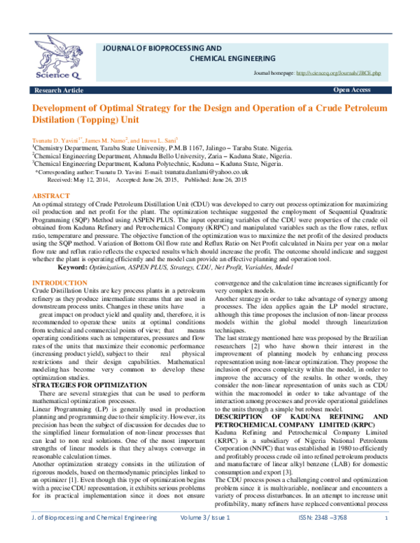 (PDF) Development Of Optimal Strategy For The Design And Operation Of A ...