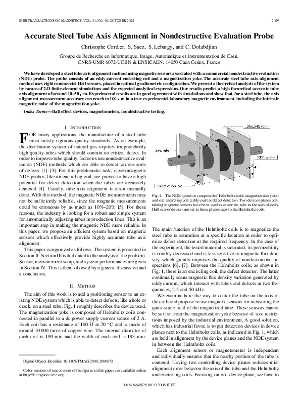 (PDF) Accurate Steel Tube Axis Alignment in Nondestructive Evaluation Probe