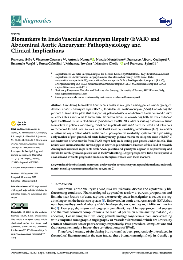 (PDF) Biomarkers in EndoVascular Aneurysm Repair (EVAR) and Abdominal ...