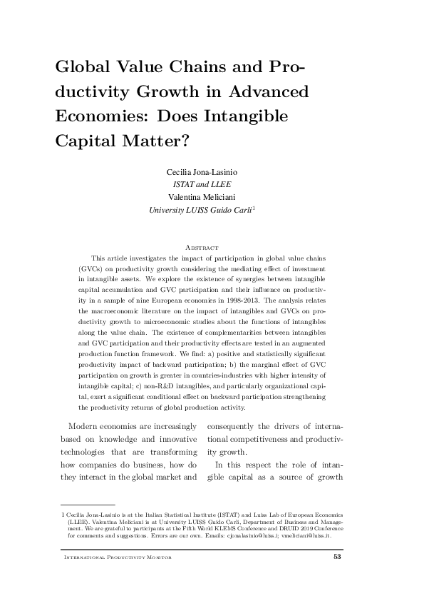 (PDF) Global Value Chains and Productivity Growth in Advanced Economies: Does Intangible Capital ...