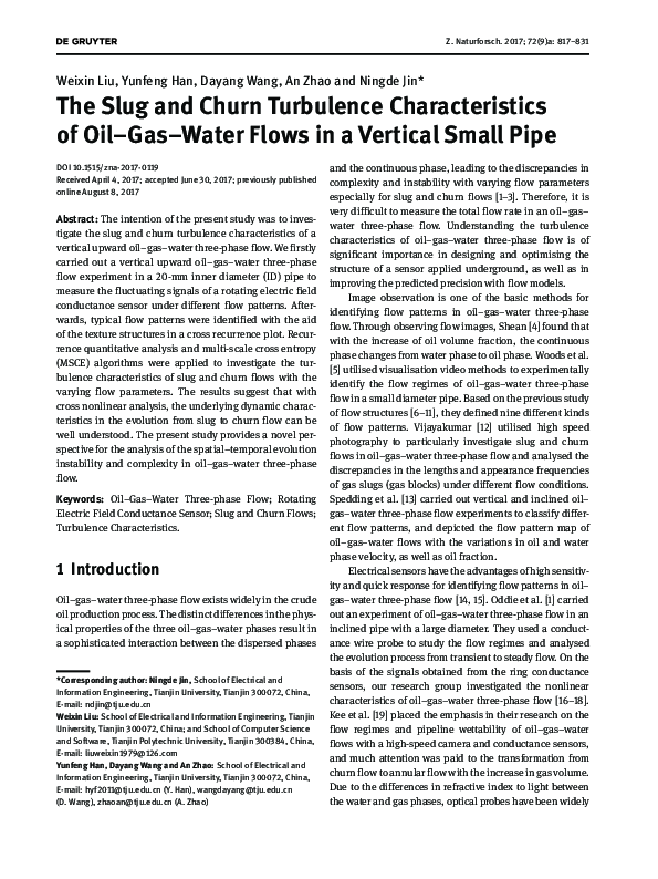 (PDF) The Slug and Churn Turbulence Characteristics of Oil–Gas–Water ...
