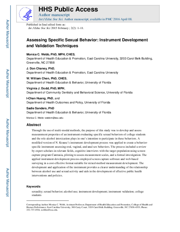 (PDF) Assessing Specific Sexual Behavior: Instrument Development and ...