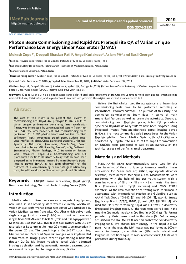 Pdf Photon Beam Commissioning And Rapid Arc Prerequisite Qa Of Varian