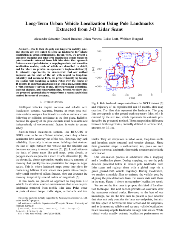 Pdf Long Term Urban Vehicle Localization Using Pole Landmarks Extracted From 3 D Lidar Scans