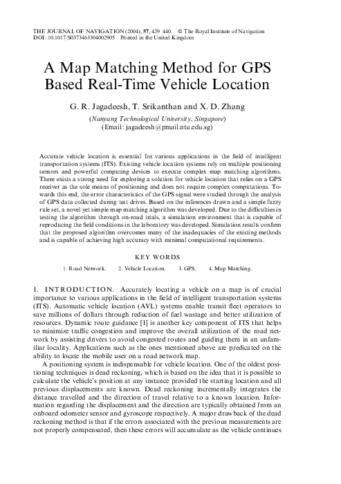 (PDF) A Map Matching Method for GPS Based Real-Time Vehicle Location