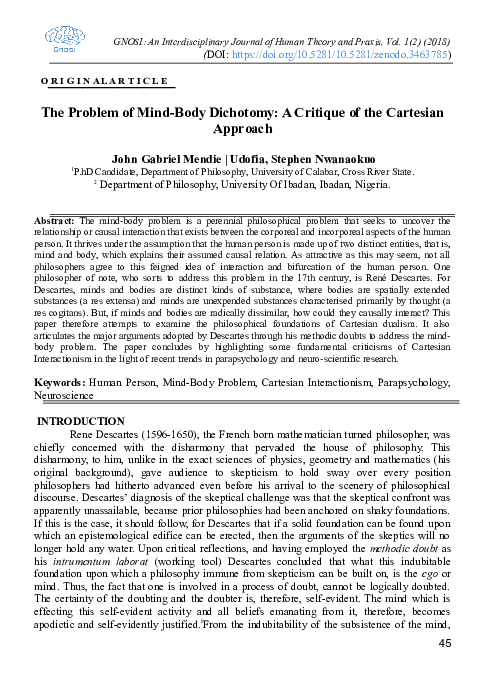 (PDF) The Problem of Mind-Body Dichotomy: A Critique of the Cartesian ...