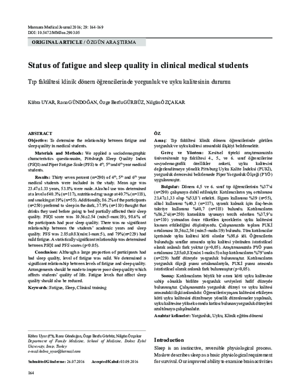 (PDF) Status of fatigue and sleep quality in clinical medical students