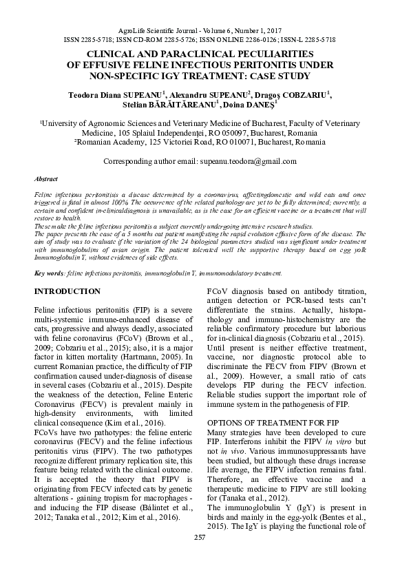(PDF) Clinical and Paraclinical Peculiarities of Effusive Feline ...
