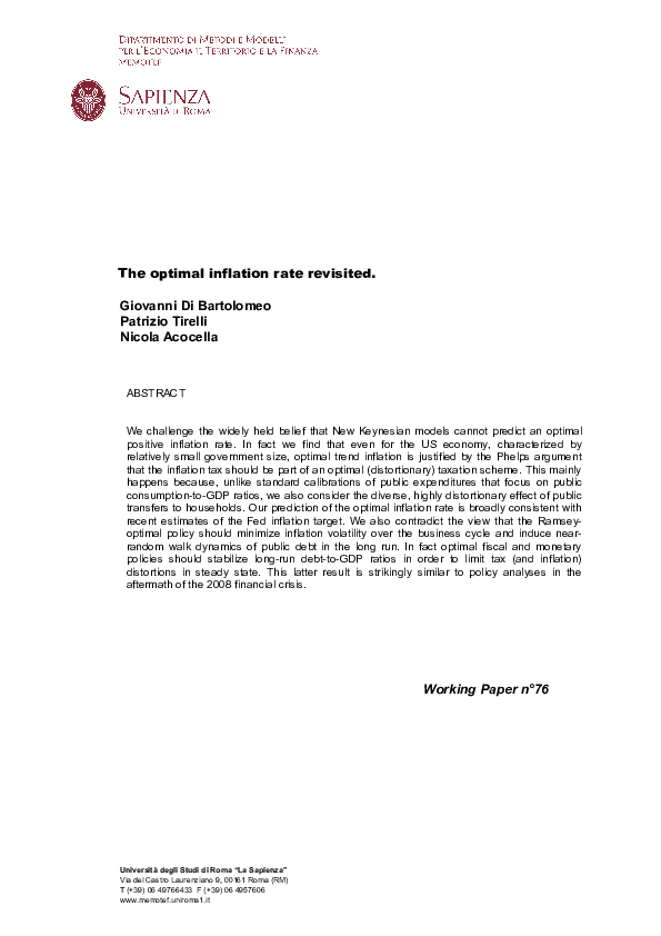 (PDF) The Optimal Inflation Rate Revisited