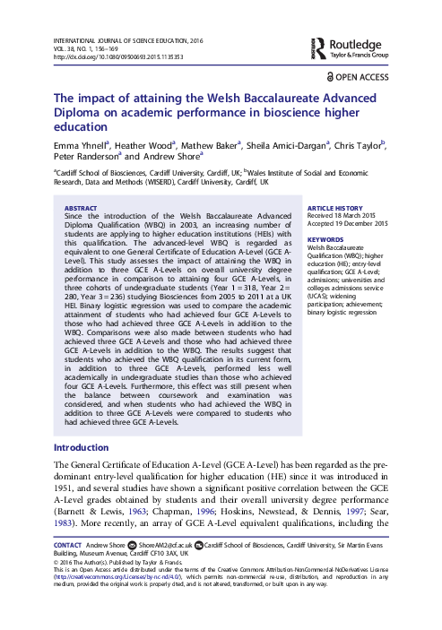 (PDF) The impact of attaining the Welsh Baccalaureate Advanced Diploma ...