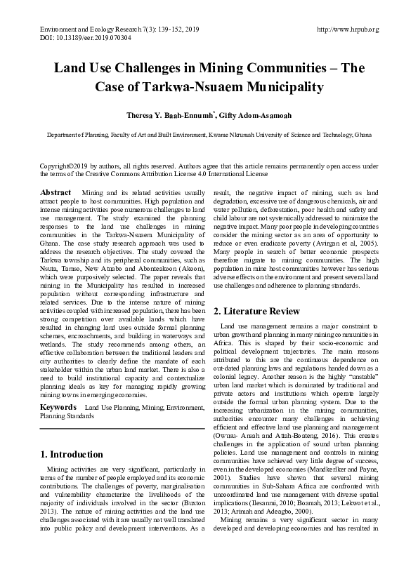 (PDF) Land Use Challenges in Mining Communities – The Case of Tarkwa ...