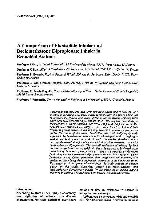 (PDF) A Comparison of Flunisolide Inhaler and Beclomethasone ...