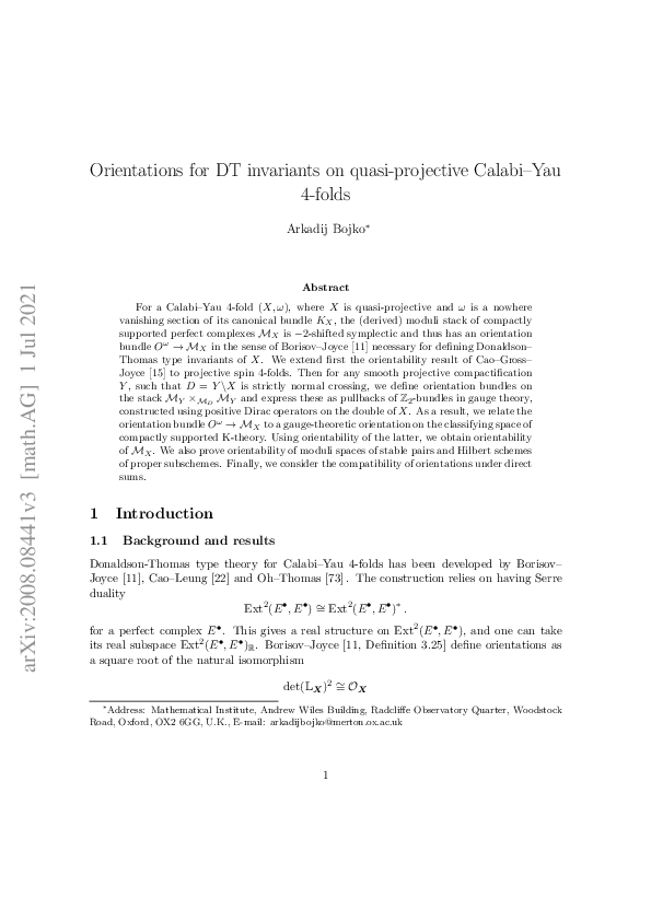 (PDF) Orientations for DT invariants on quasi-projective Calabi–Yau 4-folds