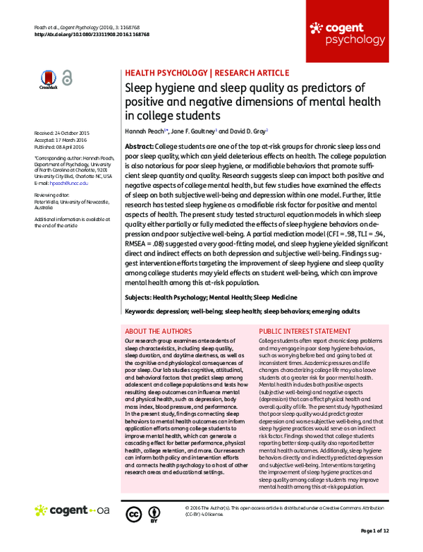 (PDF) Sleep hygiene and sleep quality as predictors of positive and ...