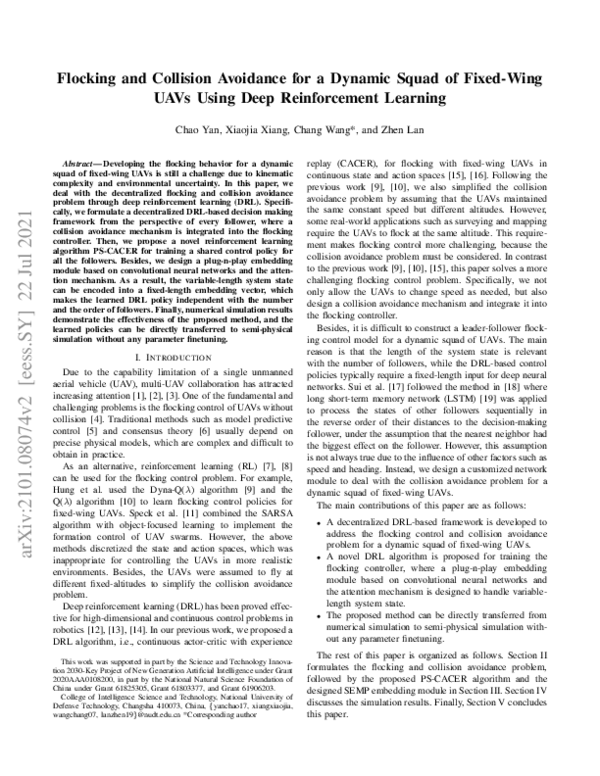 Pdf Flocking And Collision Avoidance For A Dynamic Squad Of Fixed Wing Uavs Using Deep