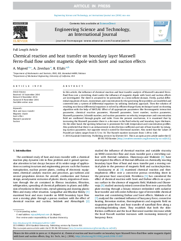 (PDF) Chemical reaction and heat transfer on boundary layer Maxwell Ferro-fluid flow under ...