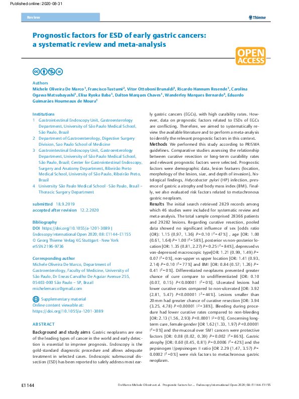 (PDF) Prognostic factors for ESD of early gastric cancers: a systematic ...