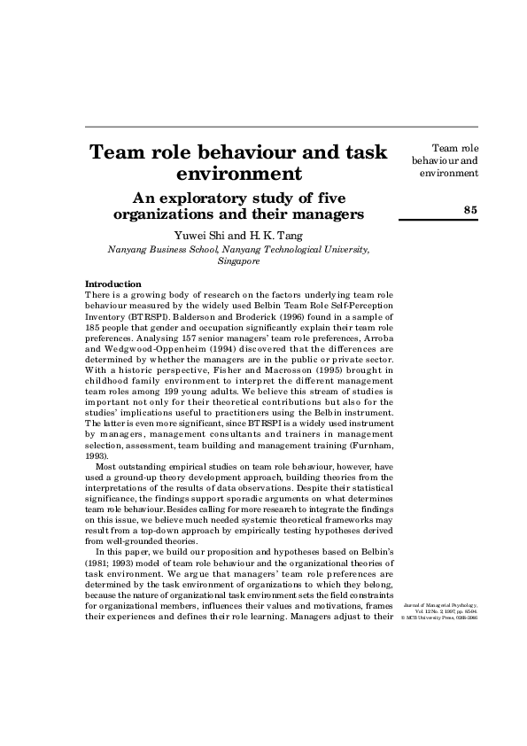 (PDF) Team role behaviour and task environment