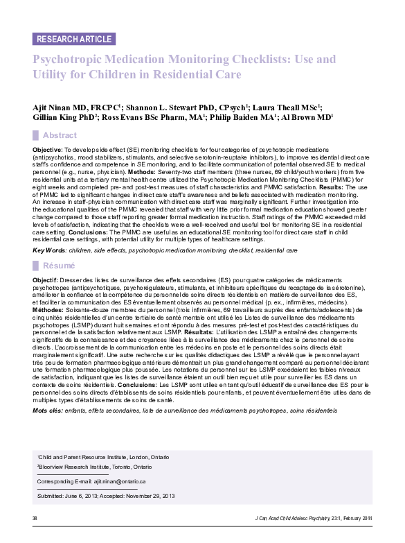 (PDF) Psychotropic medication monitoring checklists: use and utility ...