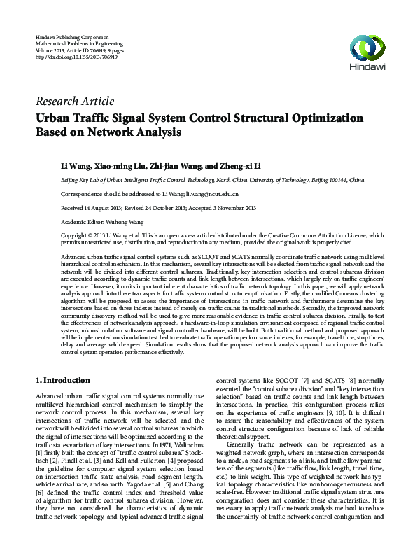 (PDF) Urban Traffic Signal System Control Structural Optimization Based ...
