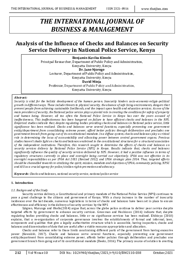 (PDF) Analysis of the Influence of Checks and Balances on Security ...