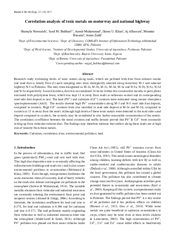 (PDF) Correlation analysis of toxic metals on motorway and national highway