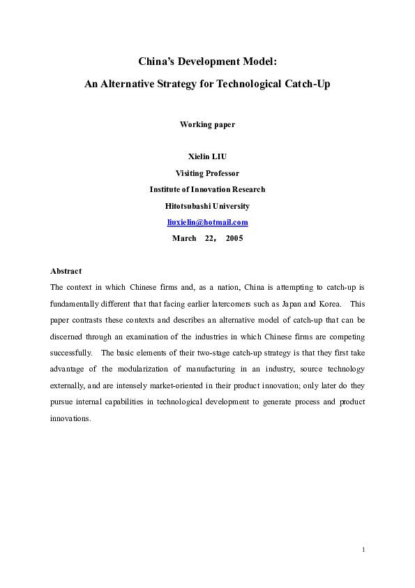 (PDF) China ’ s Development Model : An Alternative Strategy for ...
