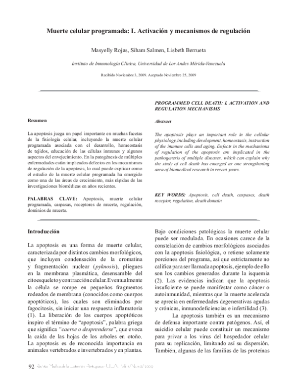 (PDF) Muerte celular programada: I. Activación y mecanismos de regulación