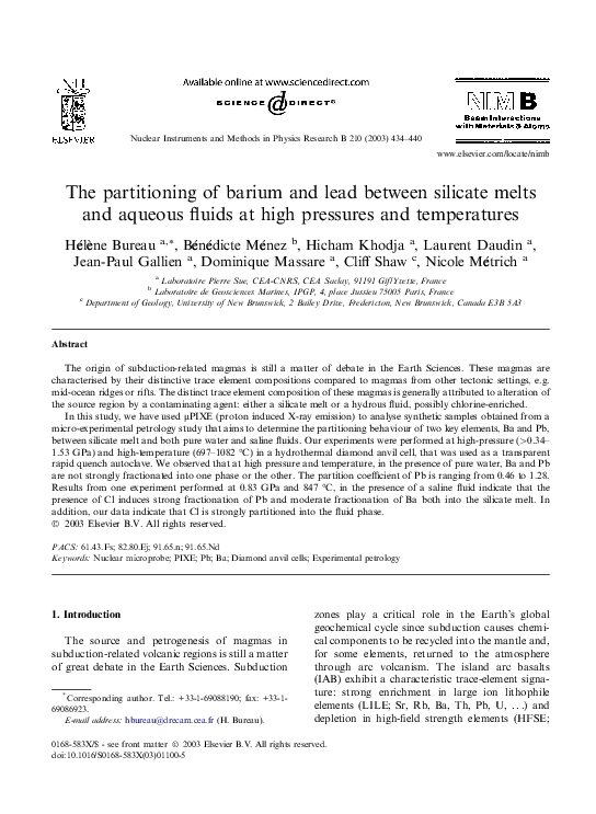 (PDF) The partitioning of barium and lead between silicate melts and aqueous fluids at high ...